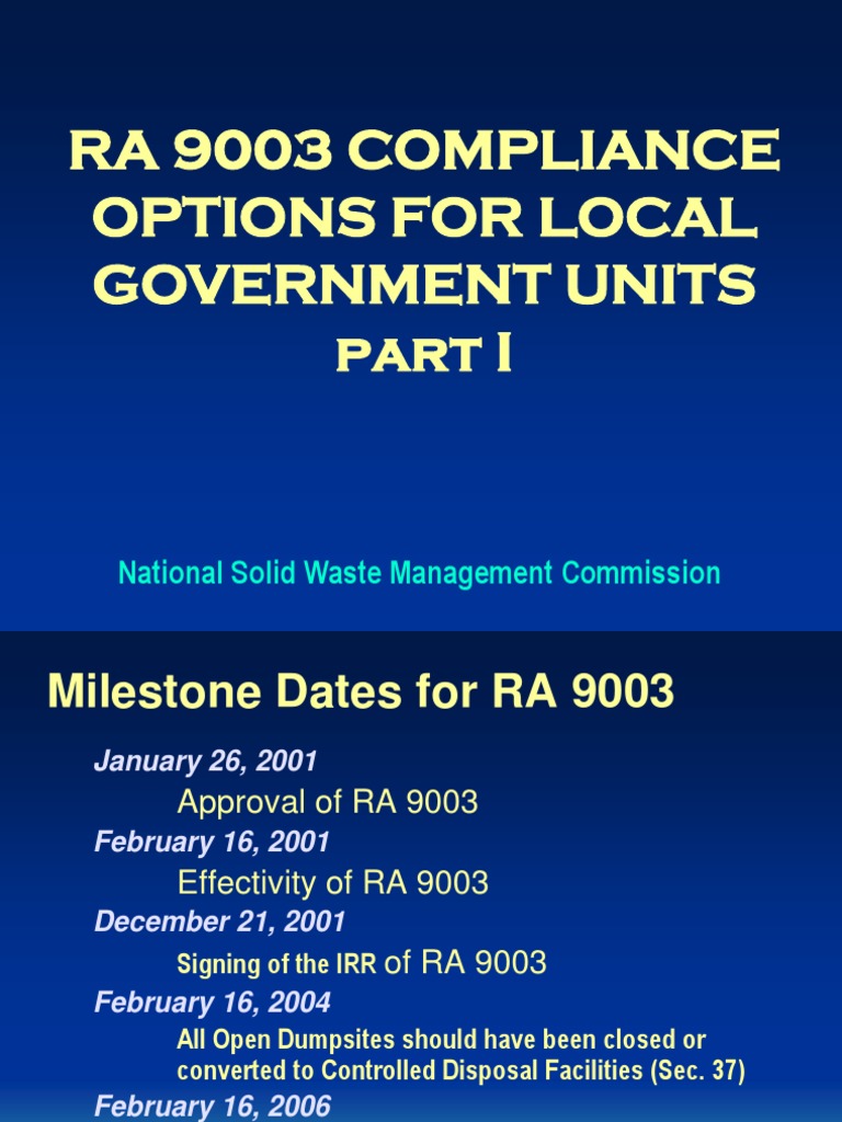 Ra 9003 Compliance Options For Lgu Part 1 | PDF | Compost | Recycling