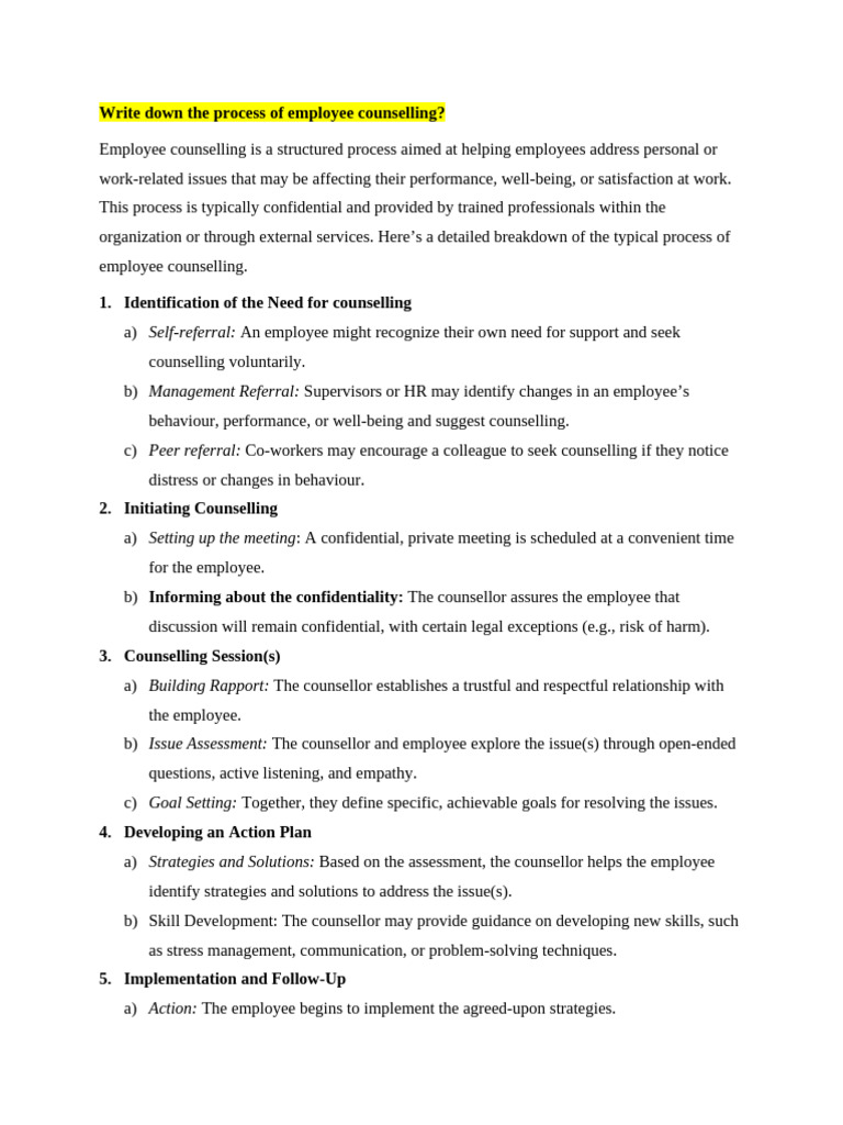 Employee Counselling and Ethics | PDF
