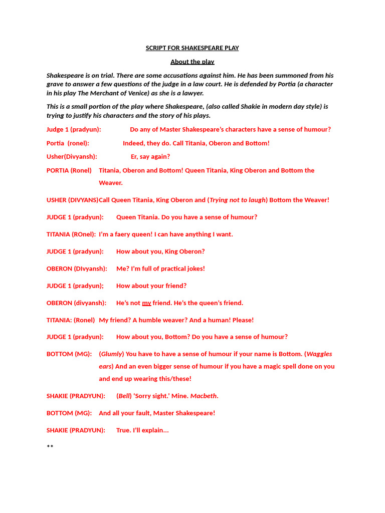 Script For Shakespeare Play 1 | PDF
