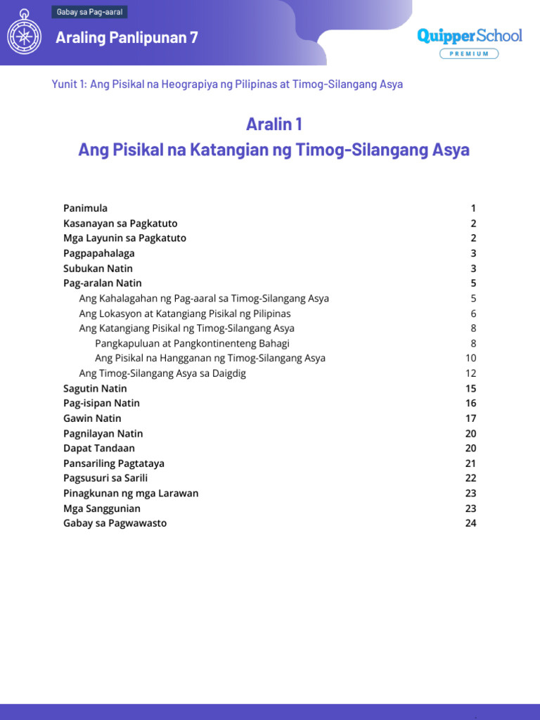 Aralin .-AP 7 Q1 0101 SG Ang Pisikal Na Katangian NG Timog-Silangang Asya-01 | PDF