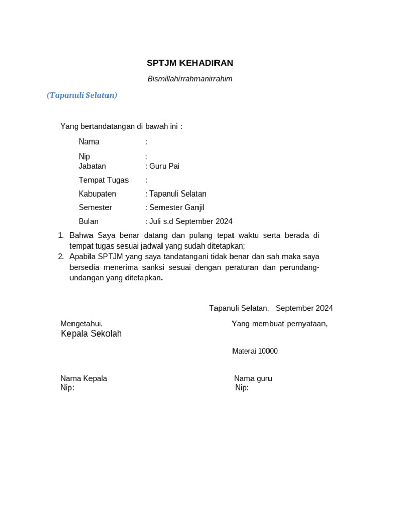 Contoh SPTJM Dan Surat Pernyatan | PDF