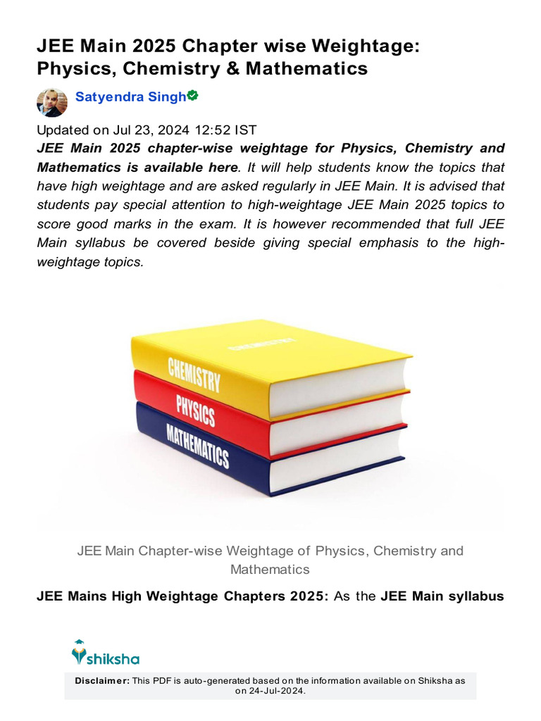 JEE Weightage For All | PDF