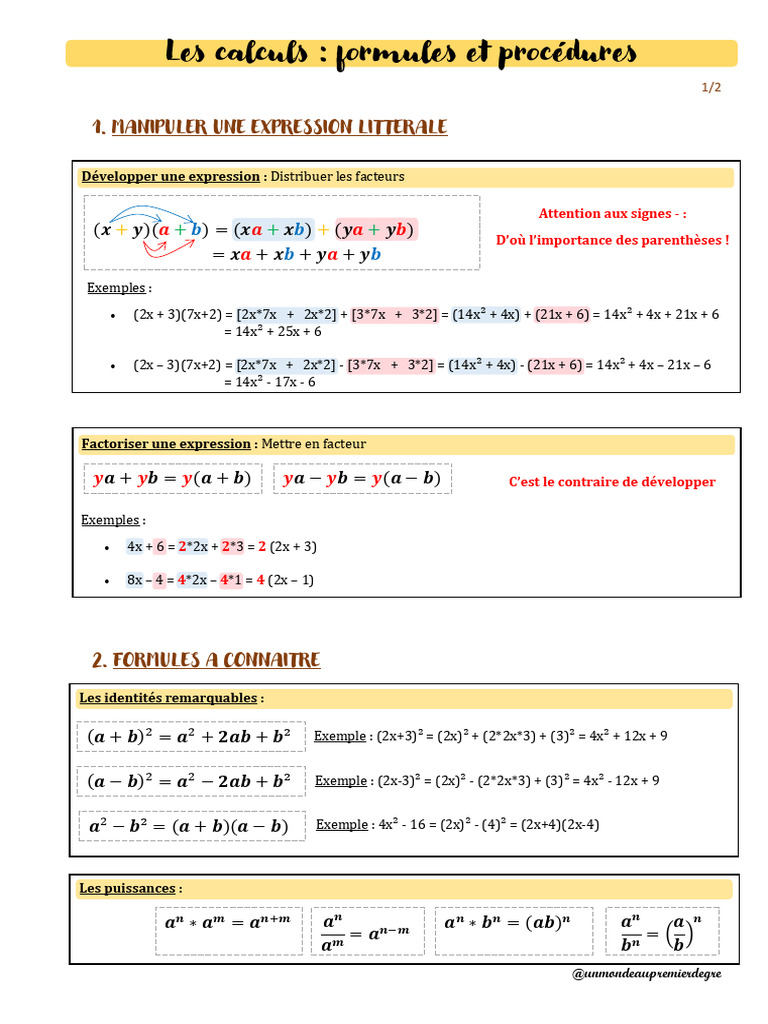 Les Calculs, Formules Et Procédures | PDF