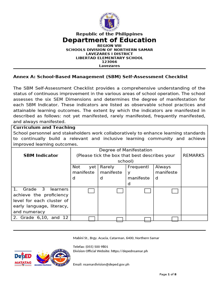 SBM - CHECKLIST - Latest 2024 | PDF