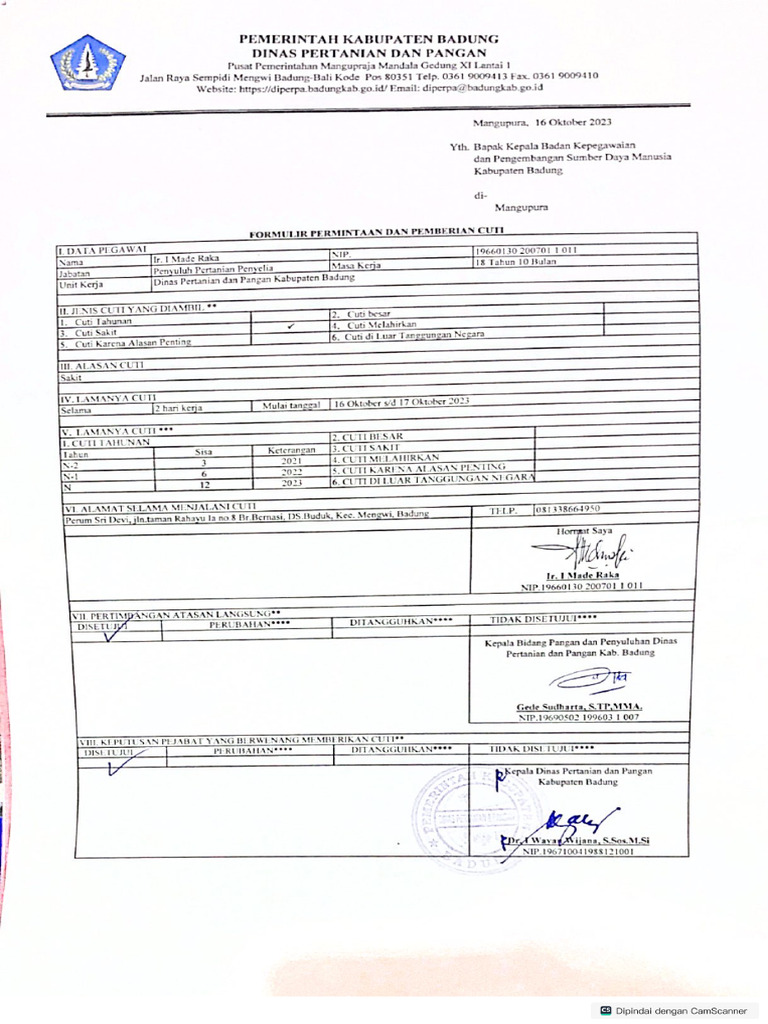 Suket Cuti Ir i Made Raka | PDF