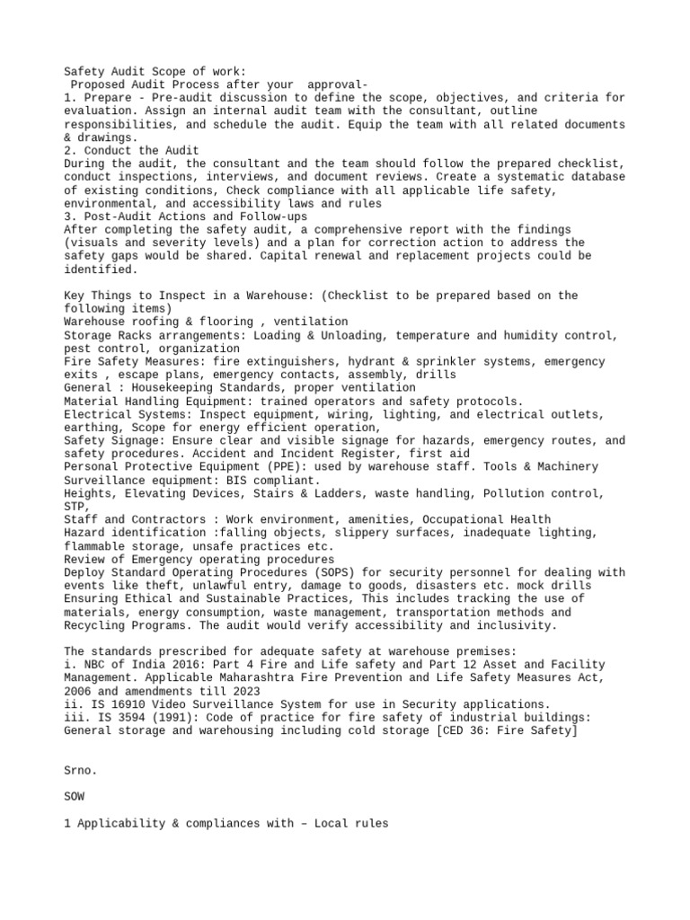Safety Audit Scope of Work | PDF