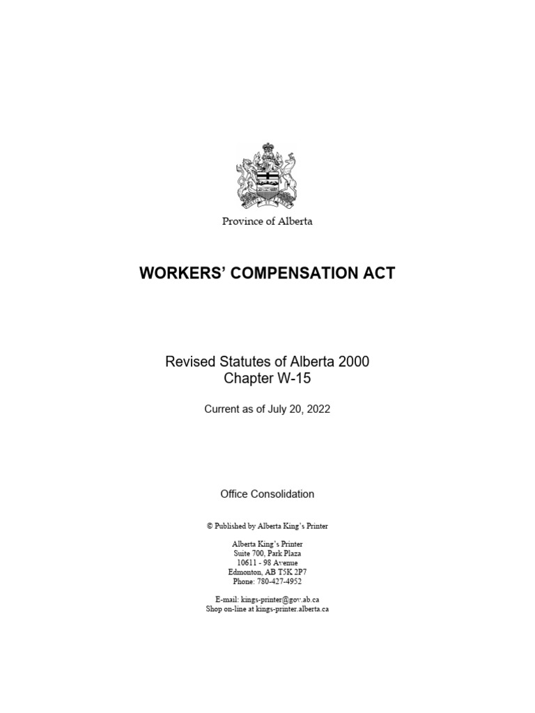 Workers' Compensation Act: Revised Statutes of Alberta 2000 Chapter W ...