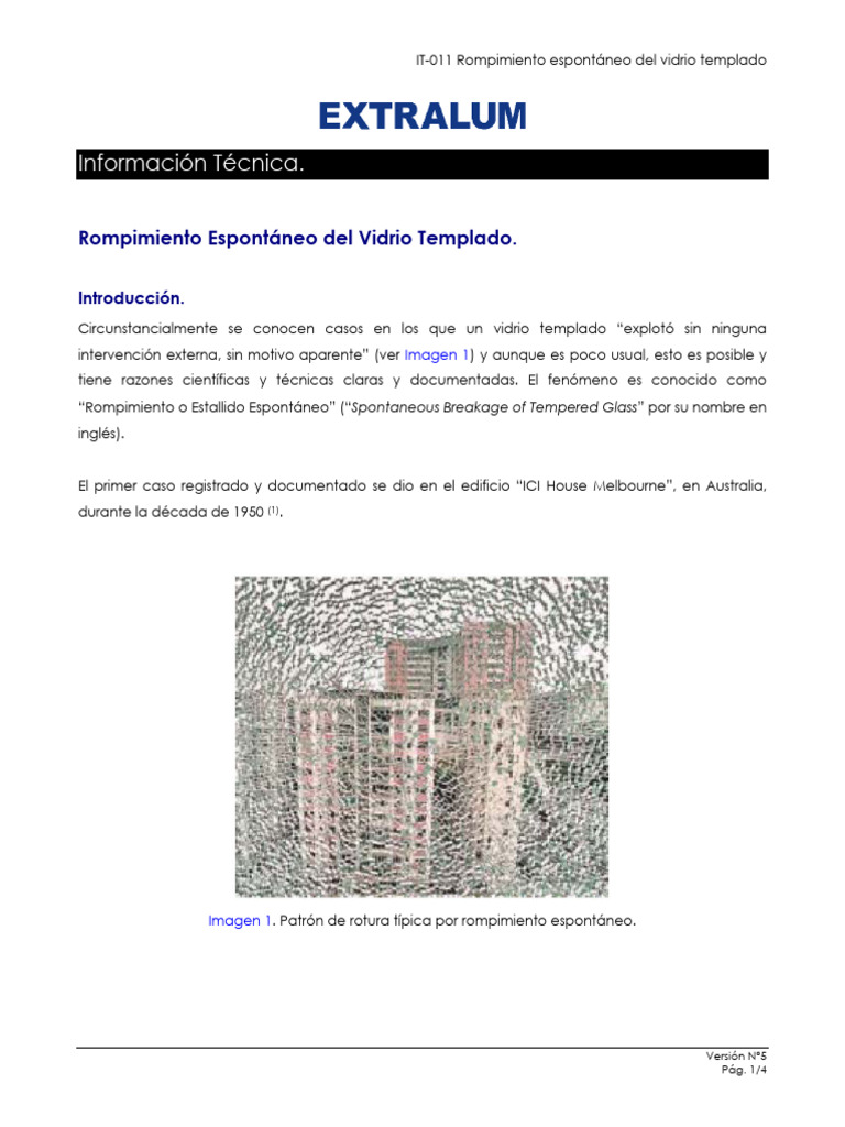 IT 011 Rompimiento Espontaneo Del Vidrio Templado | PDF