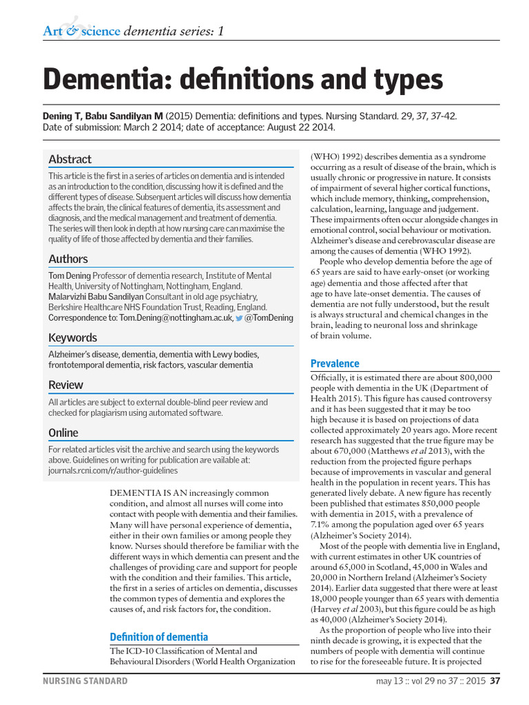 Types and Definition of Dementia | PDF