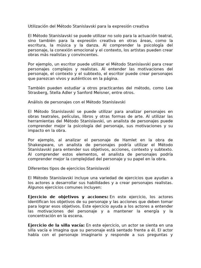 Utilización Del Método Stanislavski para La Expresión Creativa | PDF | Interino | Relaciones ...