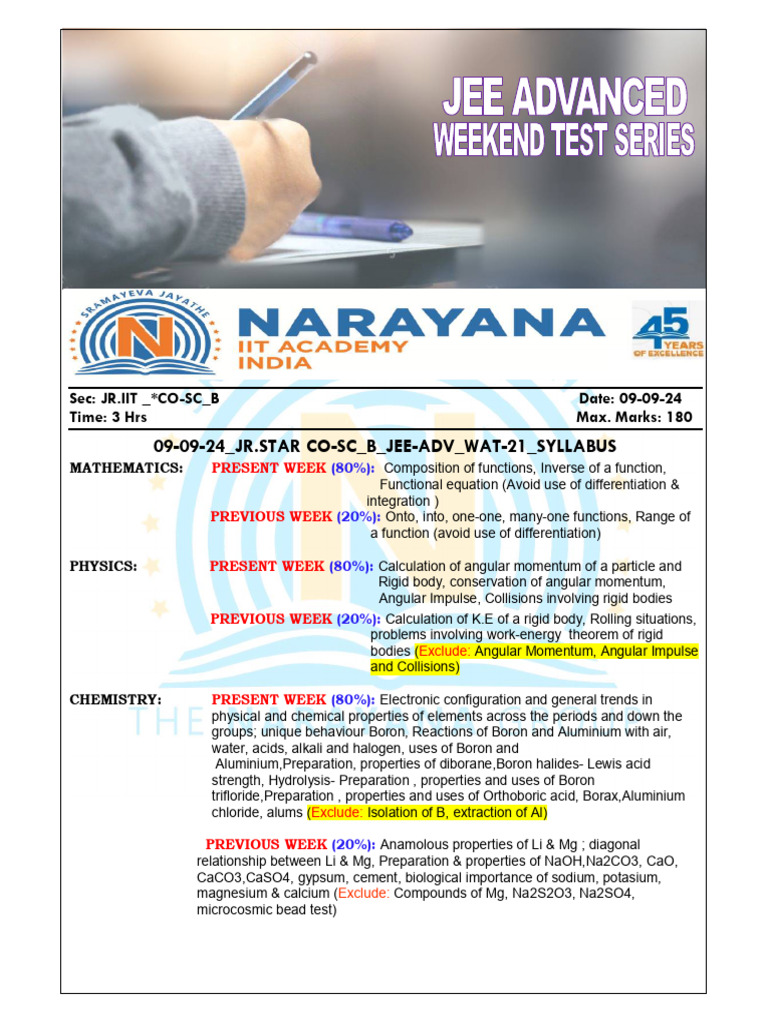 09-09-24 JR - Iit Star Co-Sc (Model-B) Jee Adv 2021 (P-I) Wat-21 QP Final | PDF