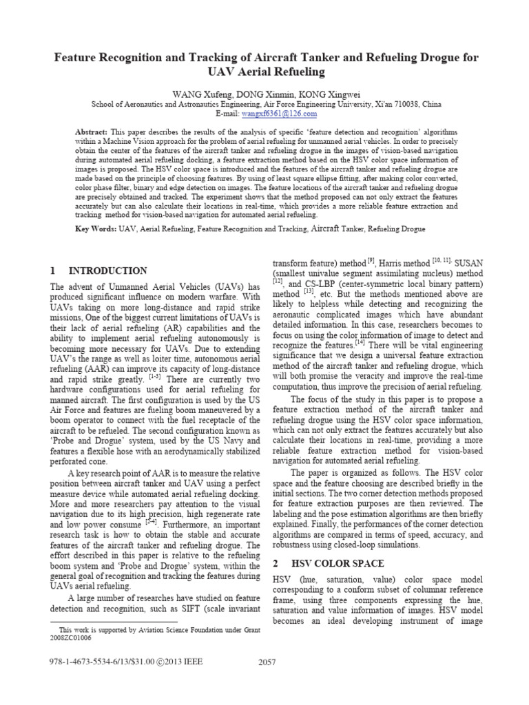 Feature Recognition and Tracking of Aircraft Tanker and Refueling ...