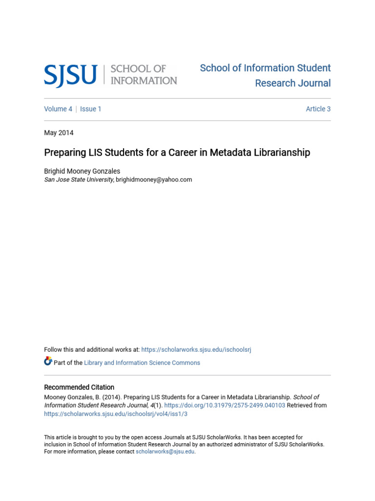 Preparing LIS Students For A Career in Metadata Librarianship | PDF