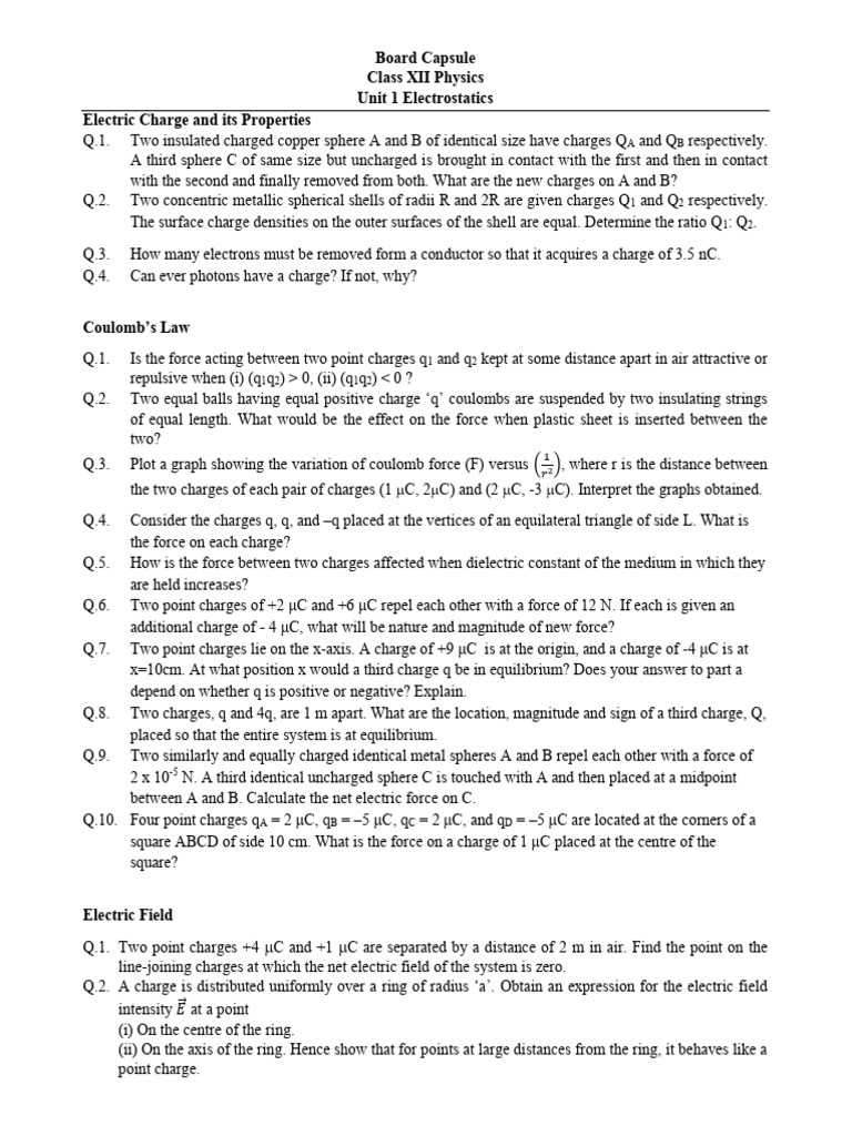 Electrostatics 2024-25 | PDF
