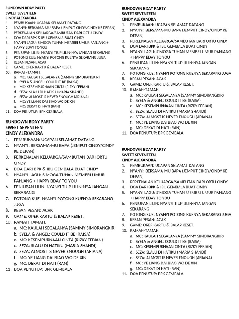 Rundown Acara Cindy | PDF