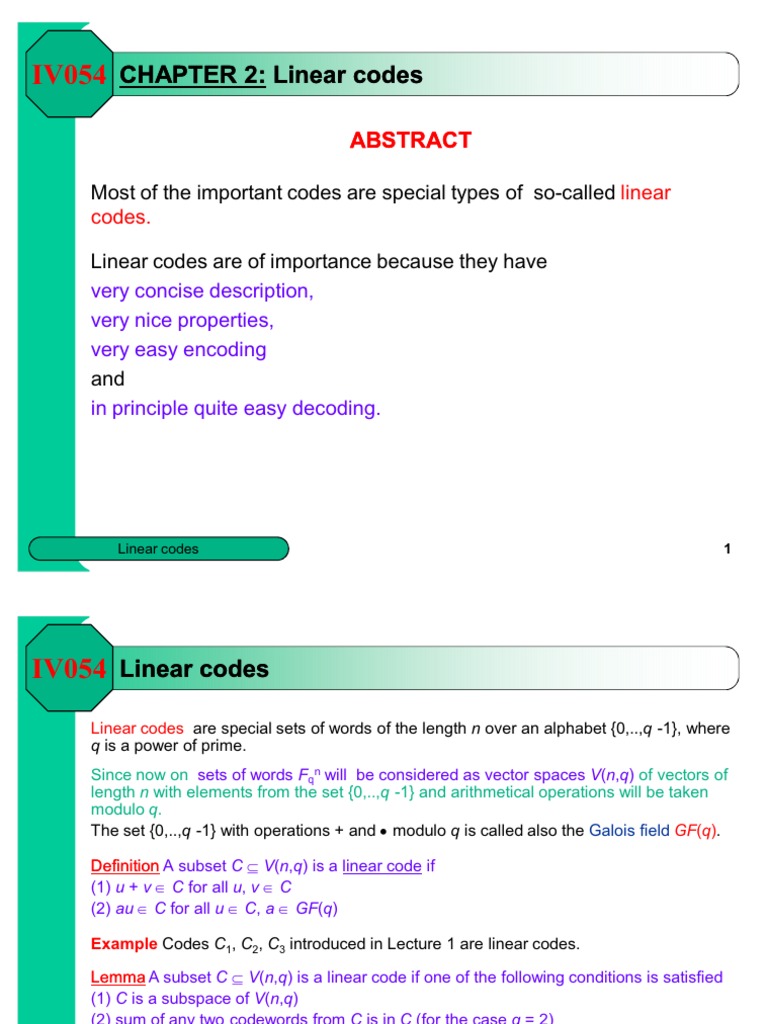 Chapter 02 Linear Codes Pdf Matrix Mathematics Algorithms