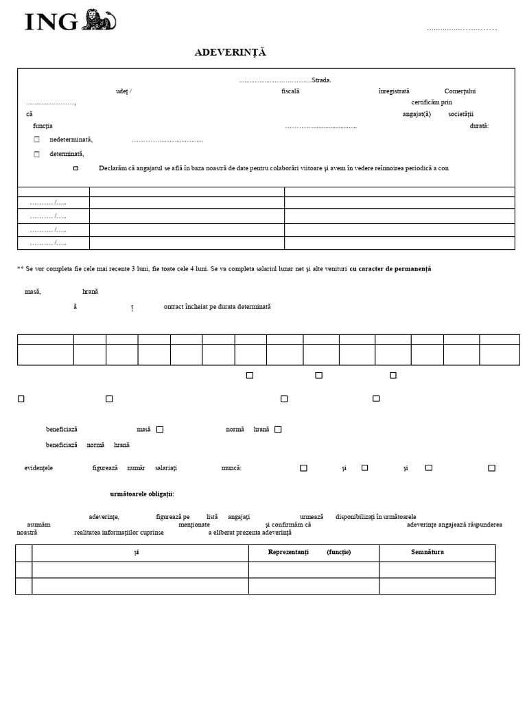 Adeverinta de Salariu ING Bank RO 2024 | PDF