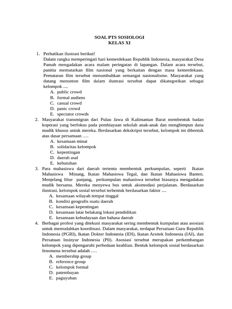 Soal PTS Sosiologi Kelas Xi Final | PDF | Social Science