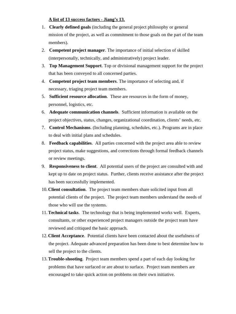 A List of 13 Success Factors - Jiangs List | PDF
