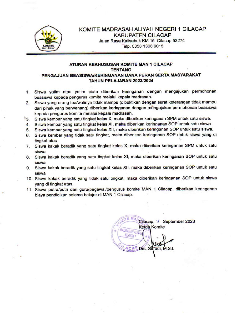 Pengajuan Beasiswa Komite | PDF