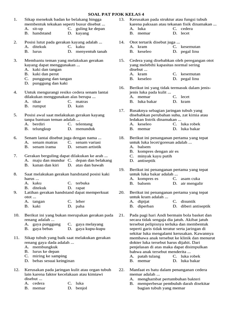 Soal Pat Pjok Kelas 4 | PDF