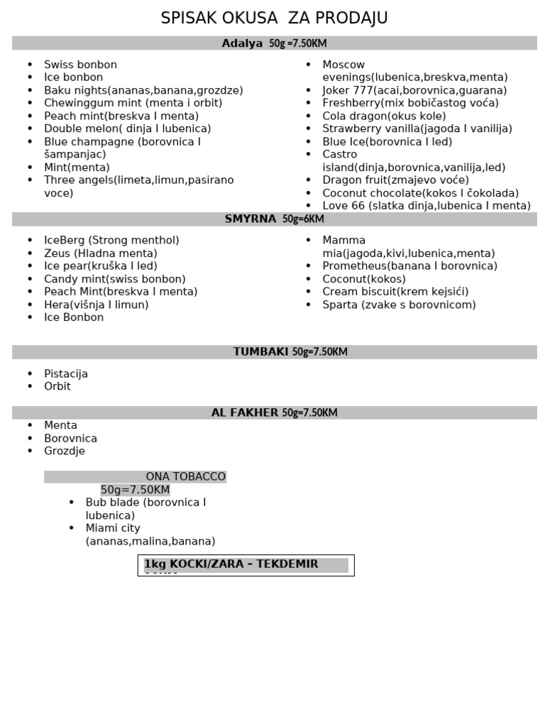 Spisak Okusa Za Prodaju | PDF