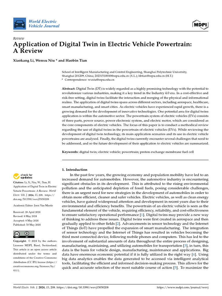 Application of Digital Twin in Electric Vehicle Powertrain | PDF