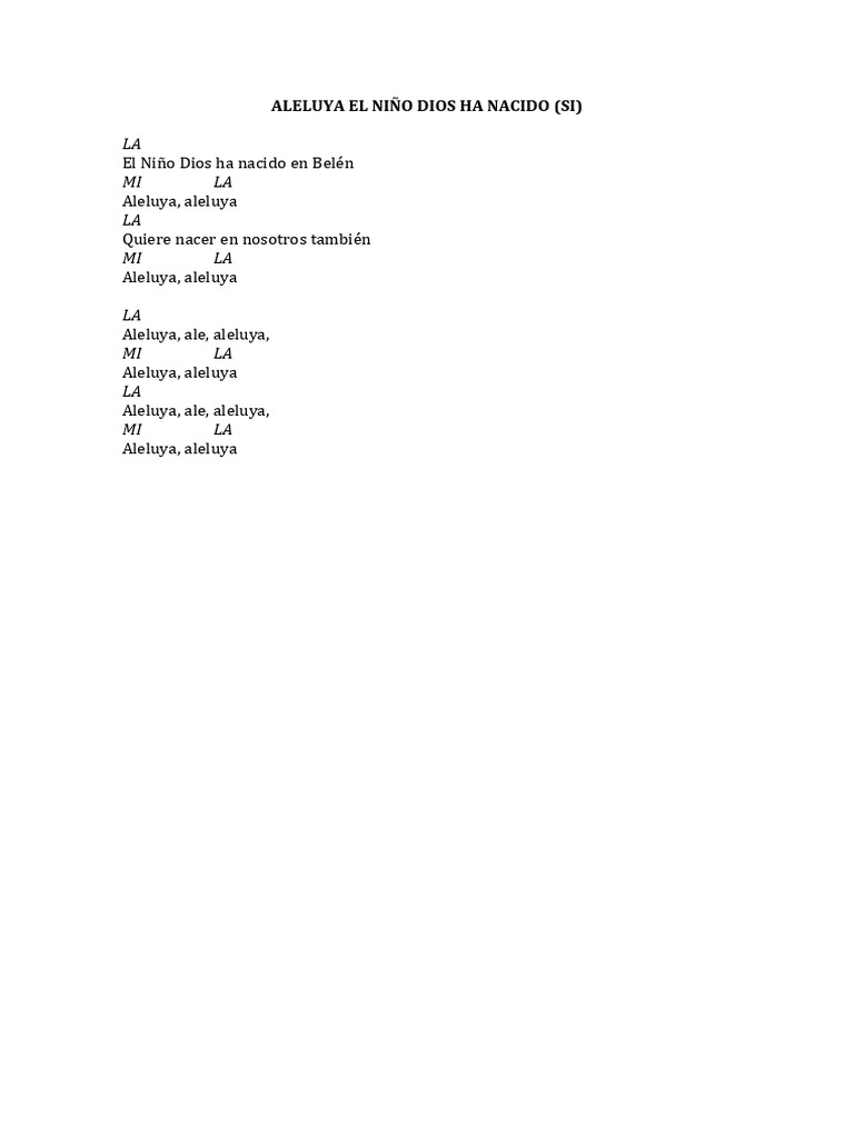 Aleluya El Niño Dios Ha Nacido | PDF