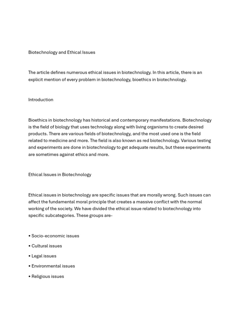 Biotechnology and Ethical Issues | PDF