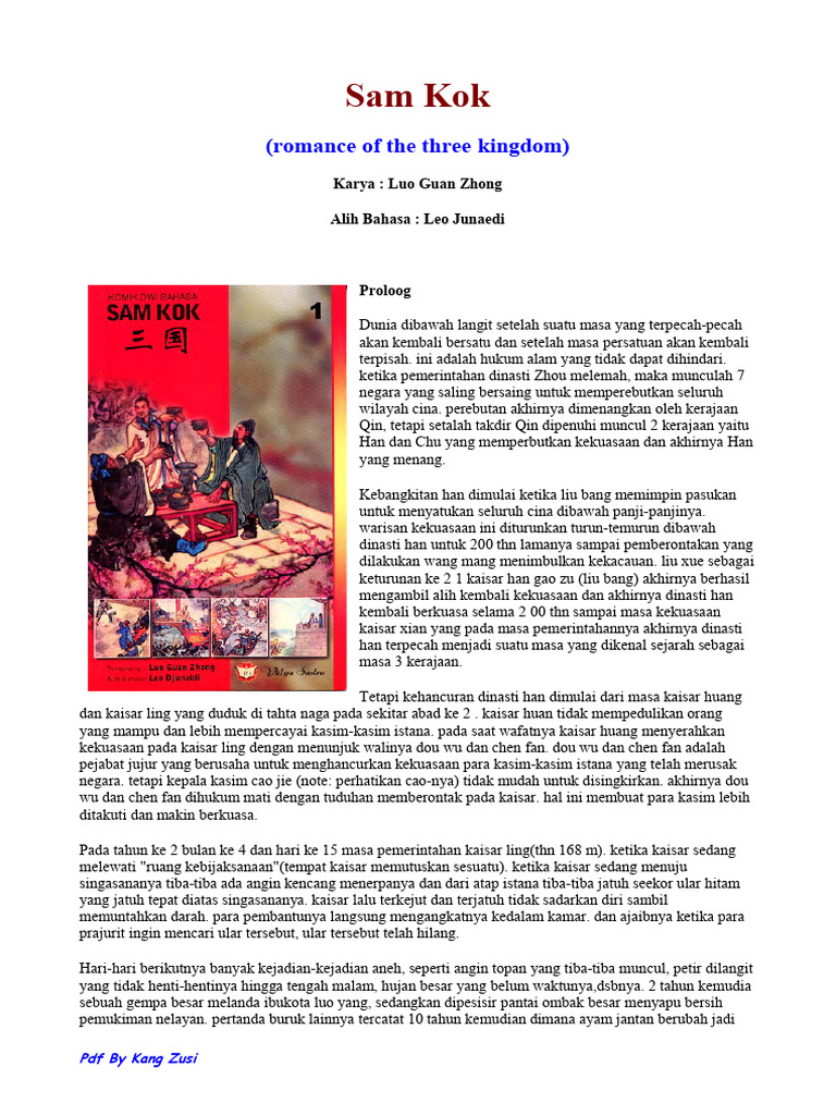 Sam Kok Romance of The Three Kingdom Bahasa Indonesia 1 20 | PDF