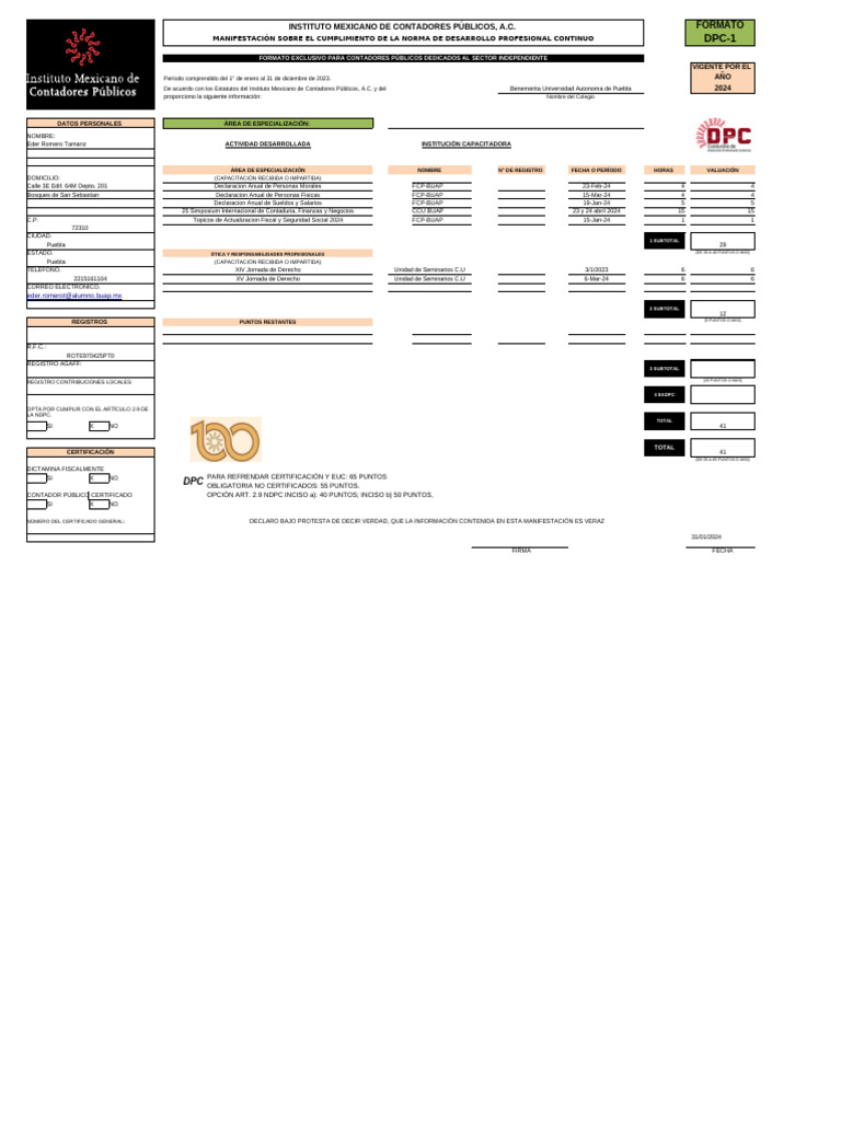Anexo 7 Folio 6. - Formatos para Manifestar El Cumplimiento Anual NDPC Actualización de Formato ...