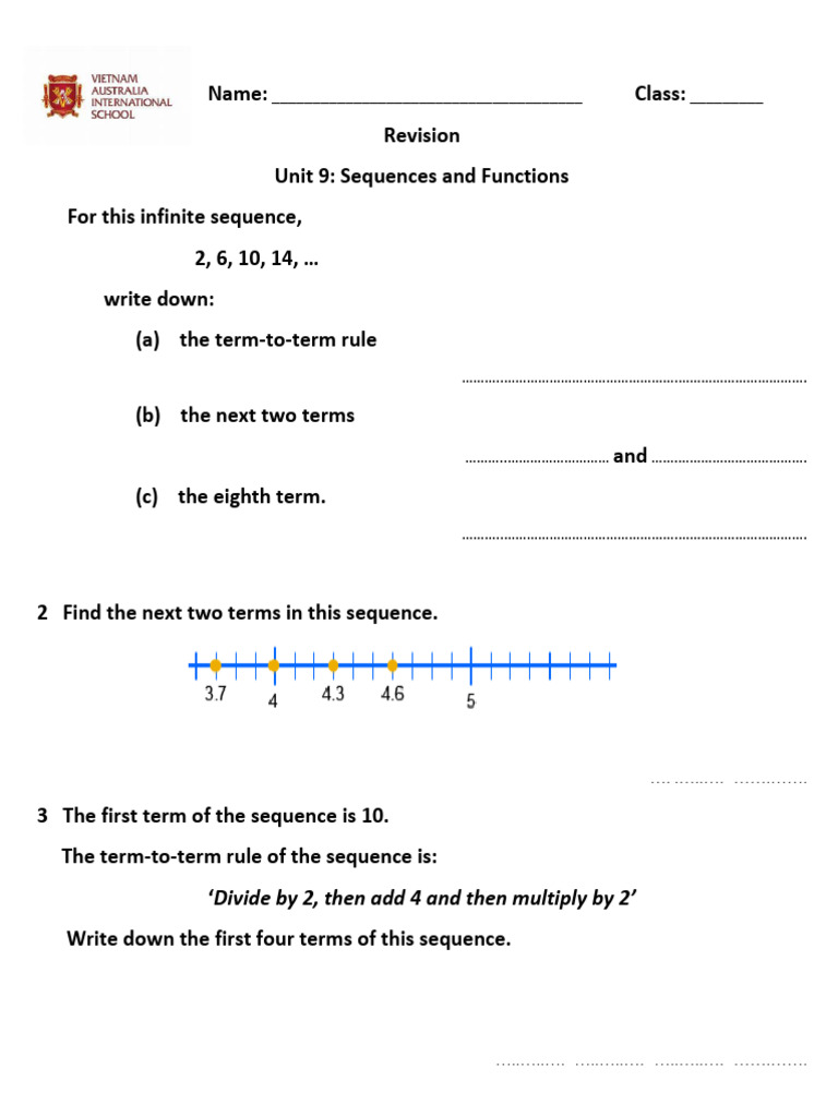 Revision Unit 9 Sequences and Functions | PDF