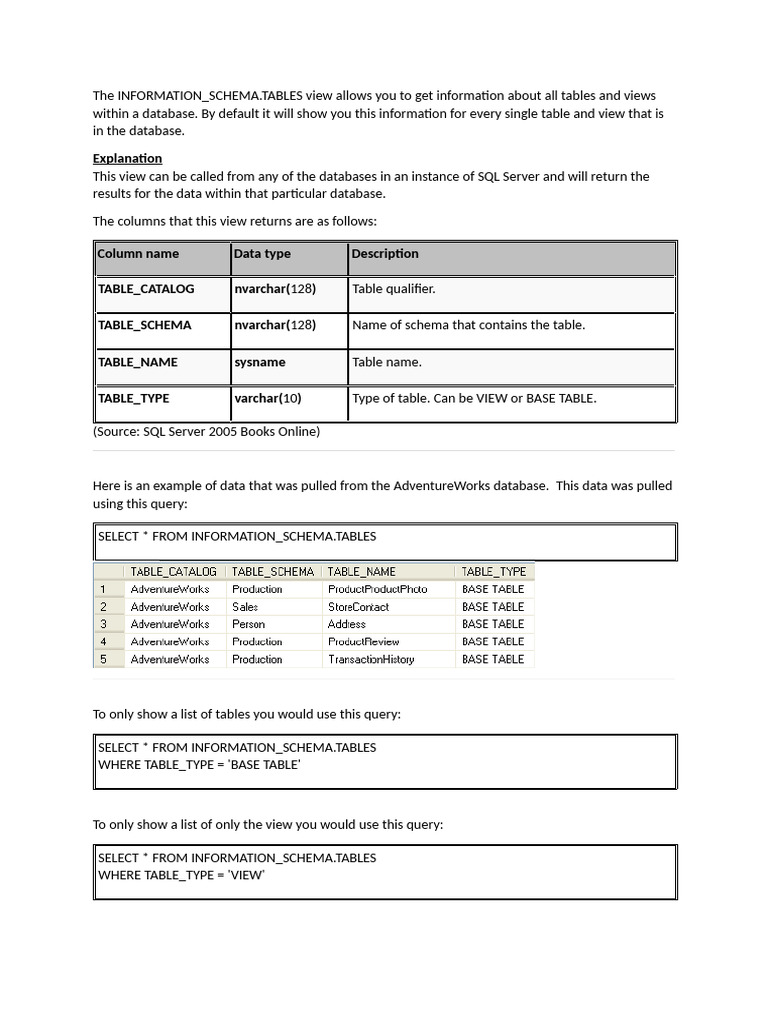 Information Schema and Backup | PDF