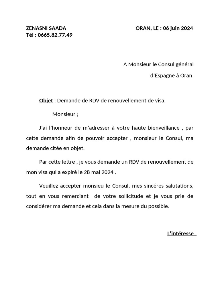 Demande de RDV de Renouvellement Visa | PDF