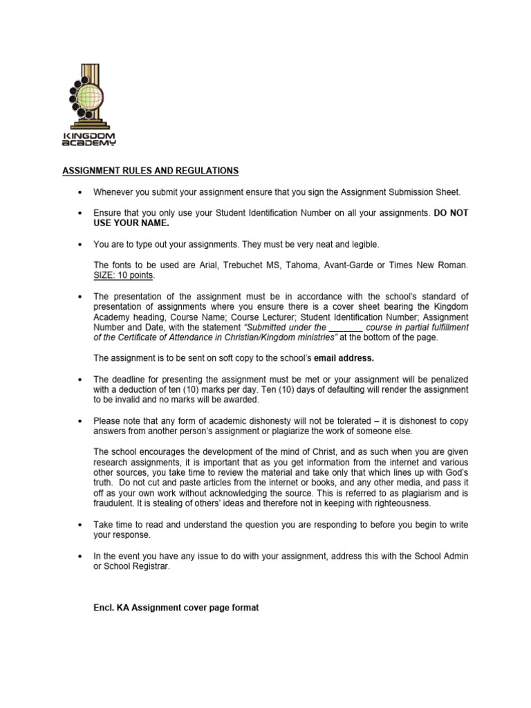 ASSIGNMENT RULES AND REGULATIONS-1 | PDF