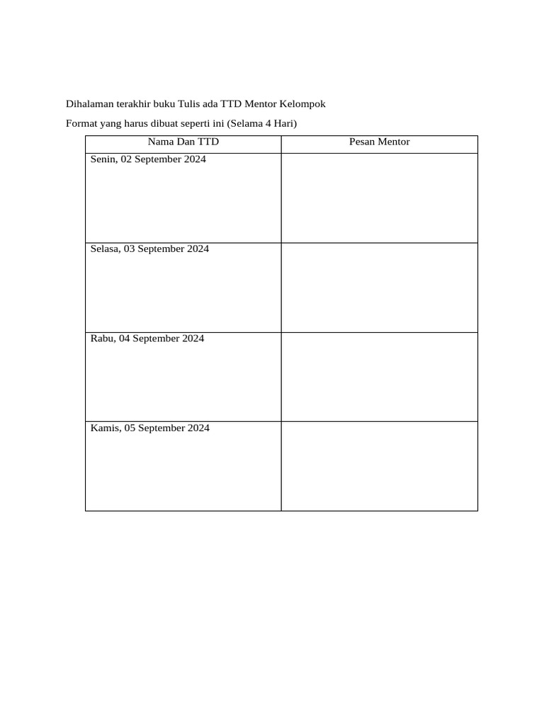 Template TTD Mentor | PDF