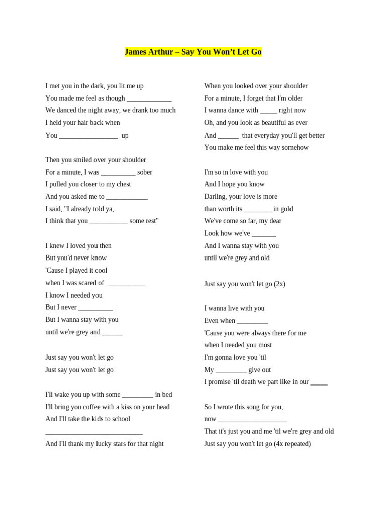 Listening Song - James Arthur | PDF