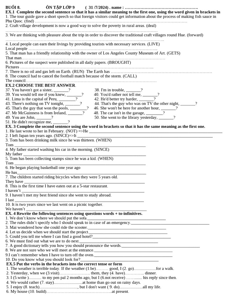 Buoi 8 Lop 9 2025 | PDF