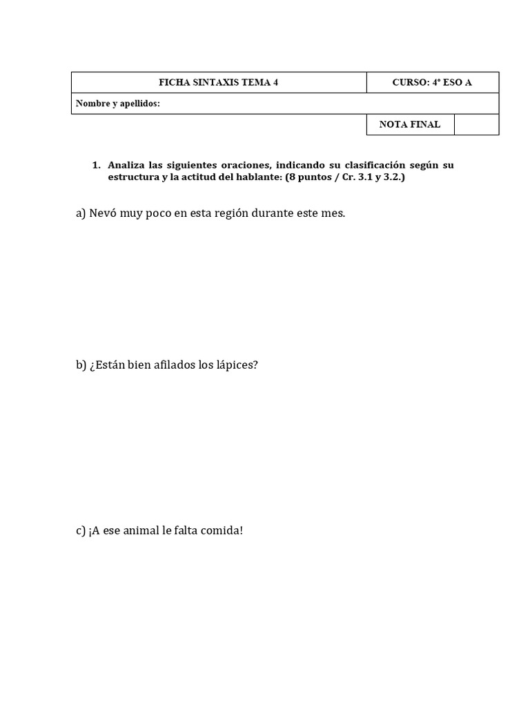 Ficha Sintaxis Tema 4 | PDF