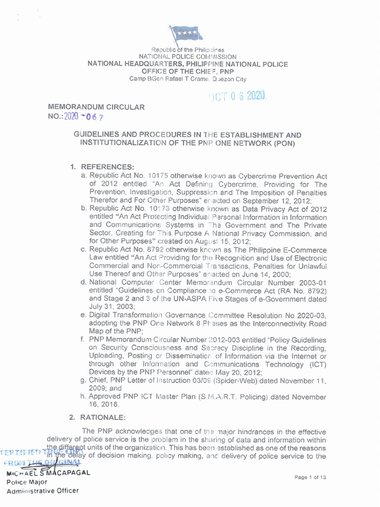 PNP Memorandum Circular No 2020 067 | PDF