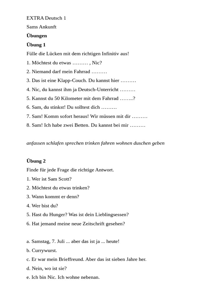 ExtraDeutsch 1 Folge Übungen | PDF