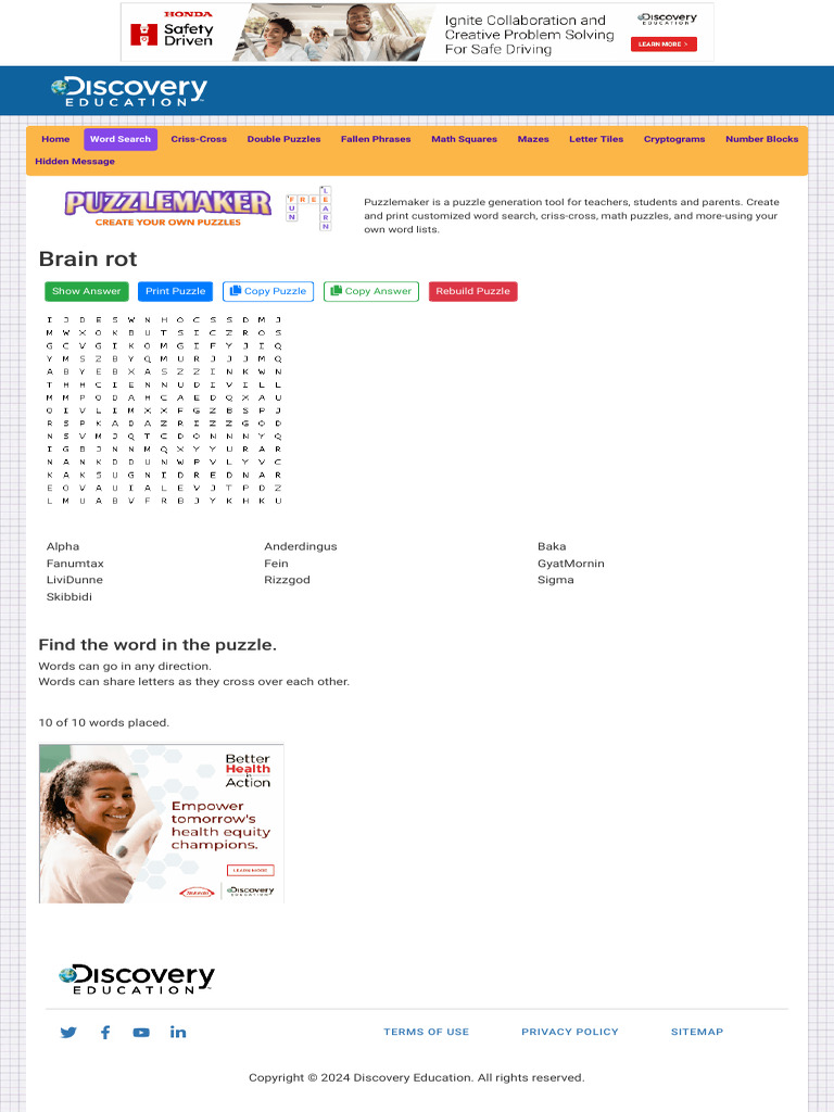 Word Search Puzzle Discovery Education Puzzlemaker | PDF