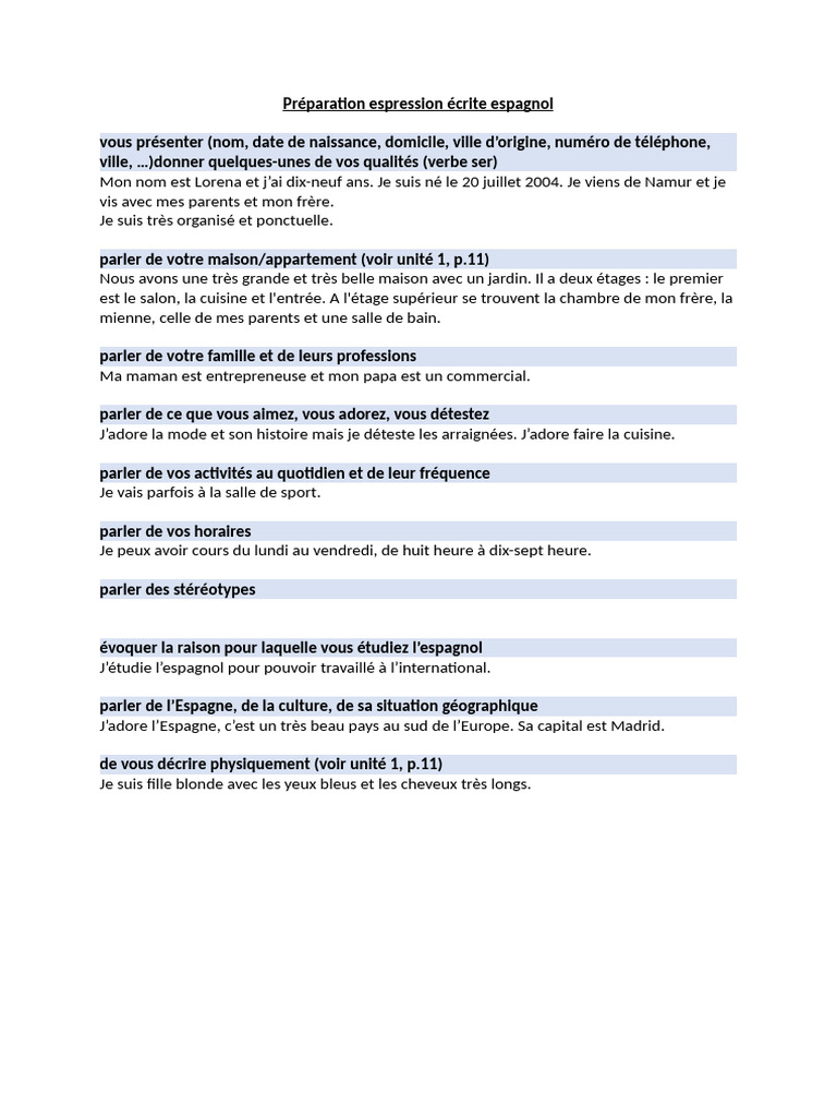 Préparation Espression Écrite Espagnol | PDF