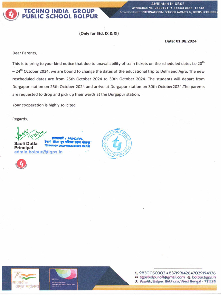 Excursion Notice_2024_Techno India | PDF