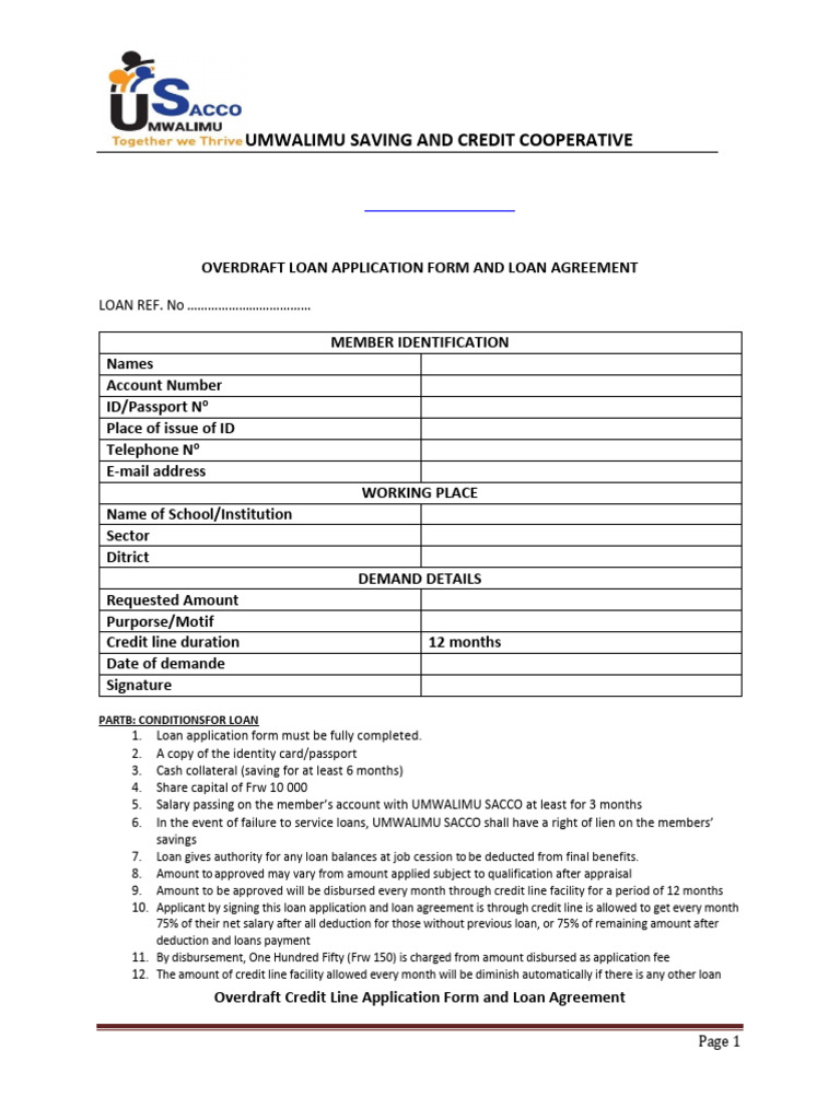 Overdraft Credit Line Application Form and Loan Agreement | PDF