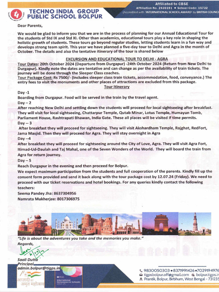 Excursion Notice For Std. Ix & Xi | PDF