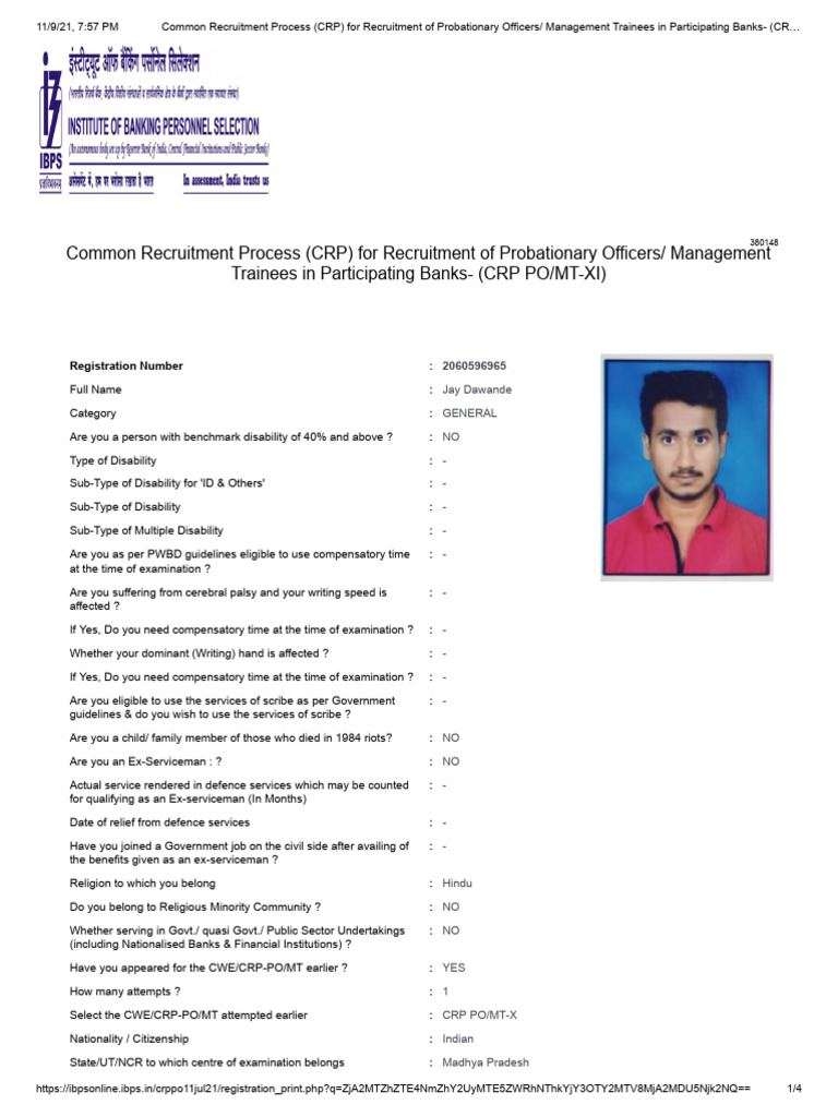 IBPS PO Dec 2021 Application Form | PDF