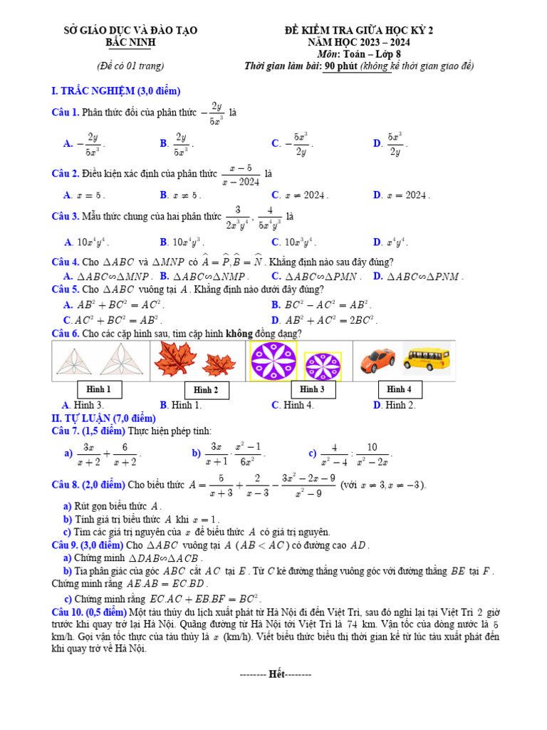 De Kiem Tra Giua Hoc Ky 2 Toan 8 Nam 2023 2024 So GDDT Bac Ninh | PDF