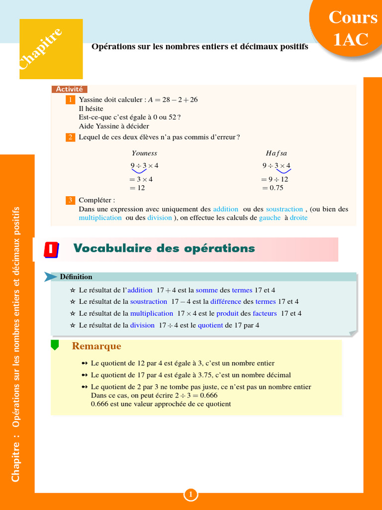 01 Operations Sur Les Nombres Entiers Et Decimaux Steinmaths | PDF
