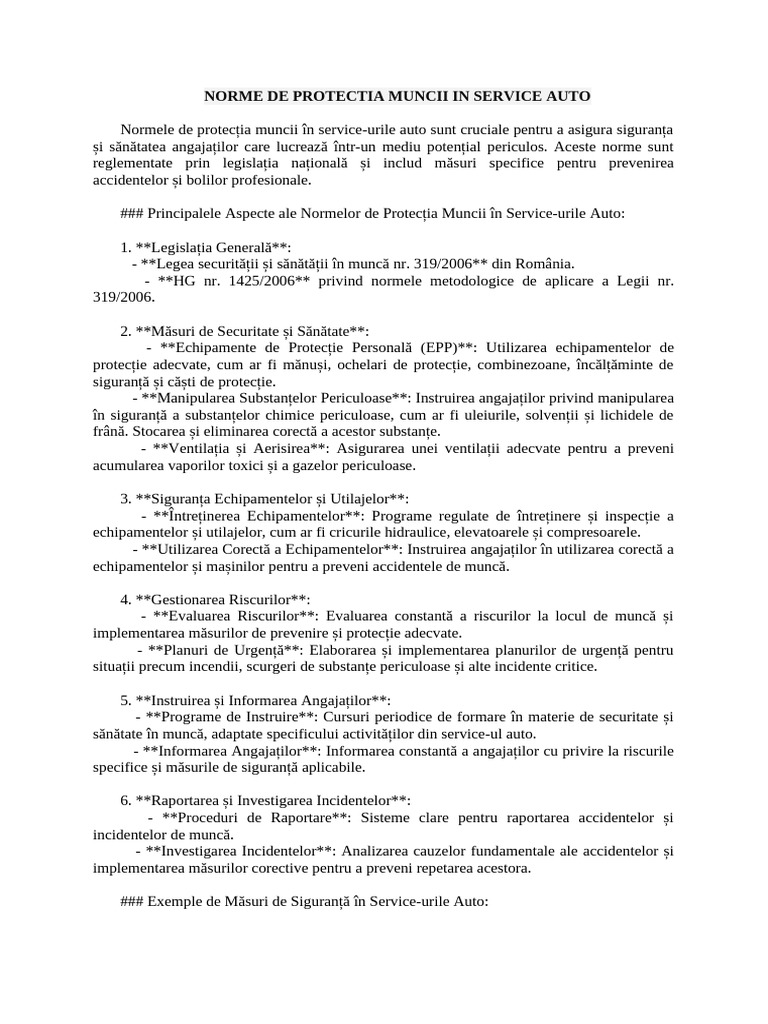 Norme de Protectia Muncii in Service Auto | PDF